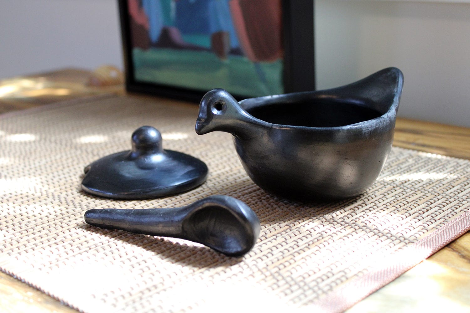 Chamba Black Clay Hen Salsa Dish w/ Spoon | Toque Blanche, Santa Cruz, CA